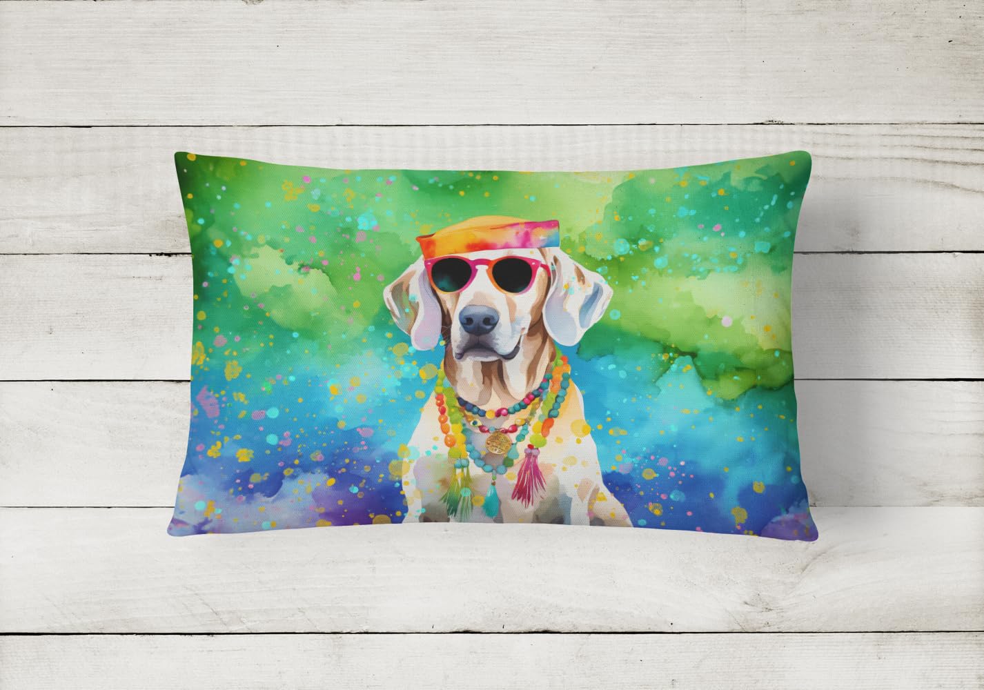 Caroline's Treasures DAC2565PW1216 Weimaraner Hippie Dawg Fabric Decorative Pillow Machine Washable, Indoor Outdoor Decorative Pillow for Couch, Bed or Patio, 12HX16W