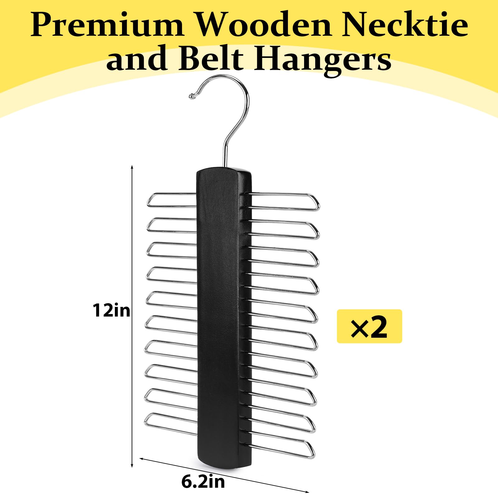 JOHOUSE 2PCS Tie Rack for Closet,Wooden Necktie Organizer and Belt Hangers,360 Degree Swivel Space Saving Ties Holder for Men Hanging 40 Ties,Black