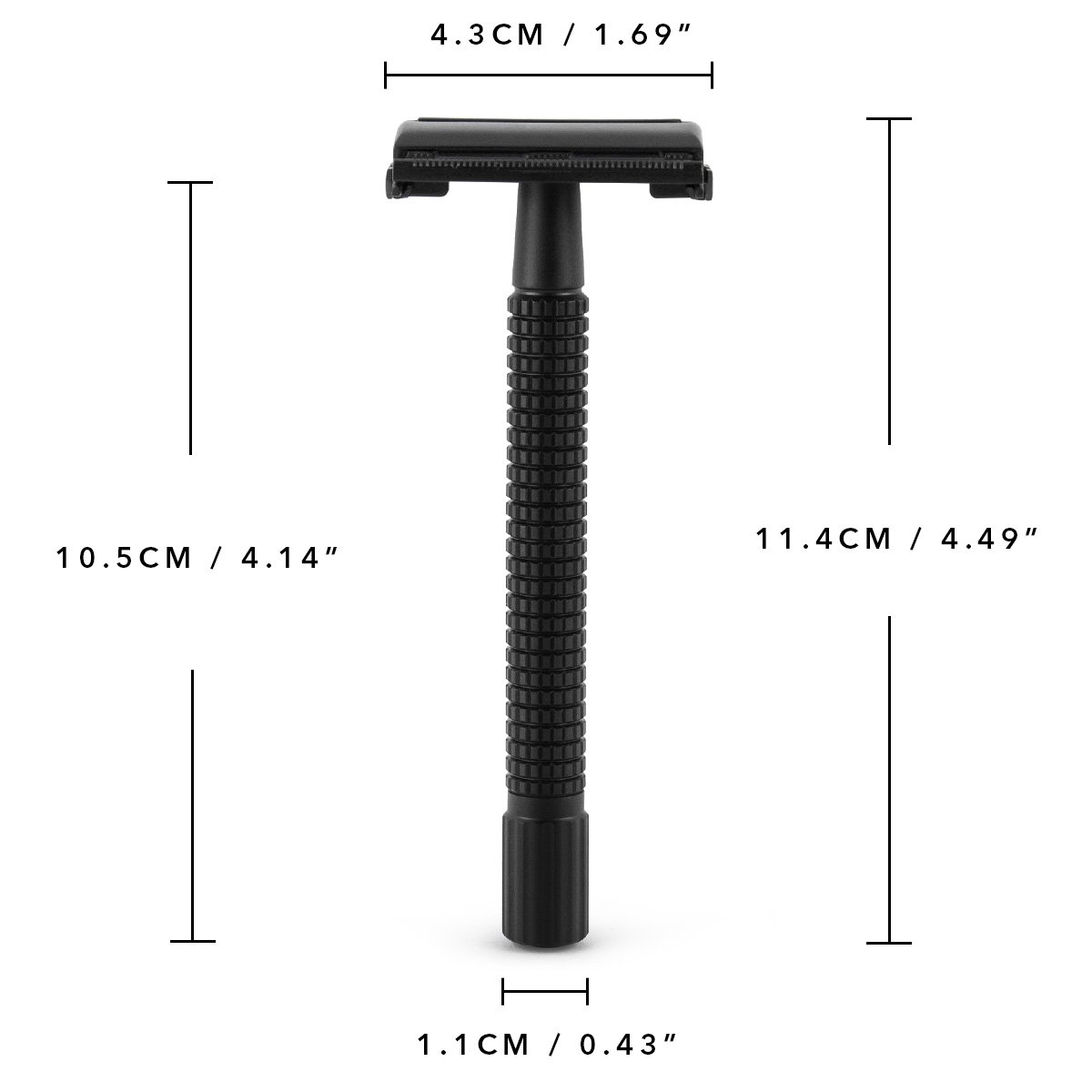 QSHAVE Double Edge 4 inch Long Handle Safety Razor for Men or Women Twist Butterfly Open Matte Black Steel Coating (1 Razor + 5 pcs Titanium Coated Blades + Leather Travel Case)