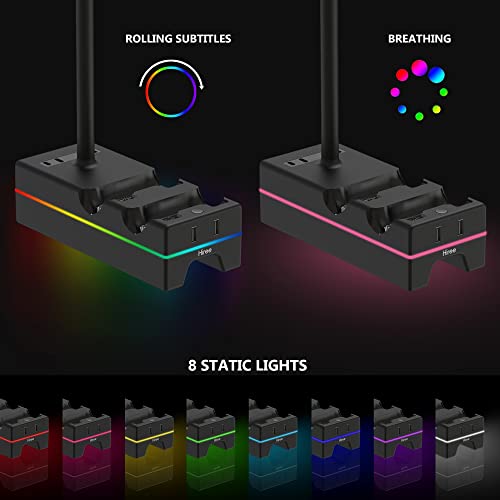 PS5 Controller Charger, Hiree RGB PS5 Controller Charging Station with 2 USB Charging Ports, Headphone Stand, Compatible with Sony Playstation 5 Dualsense Controller