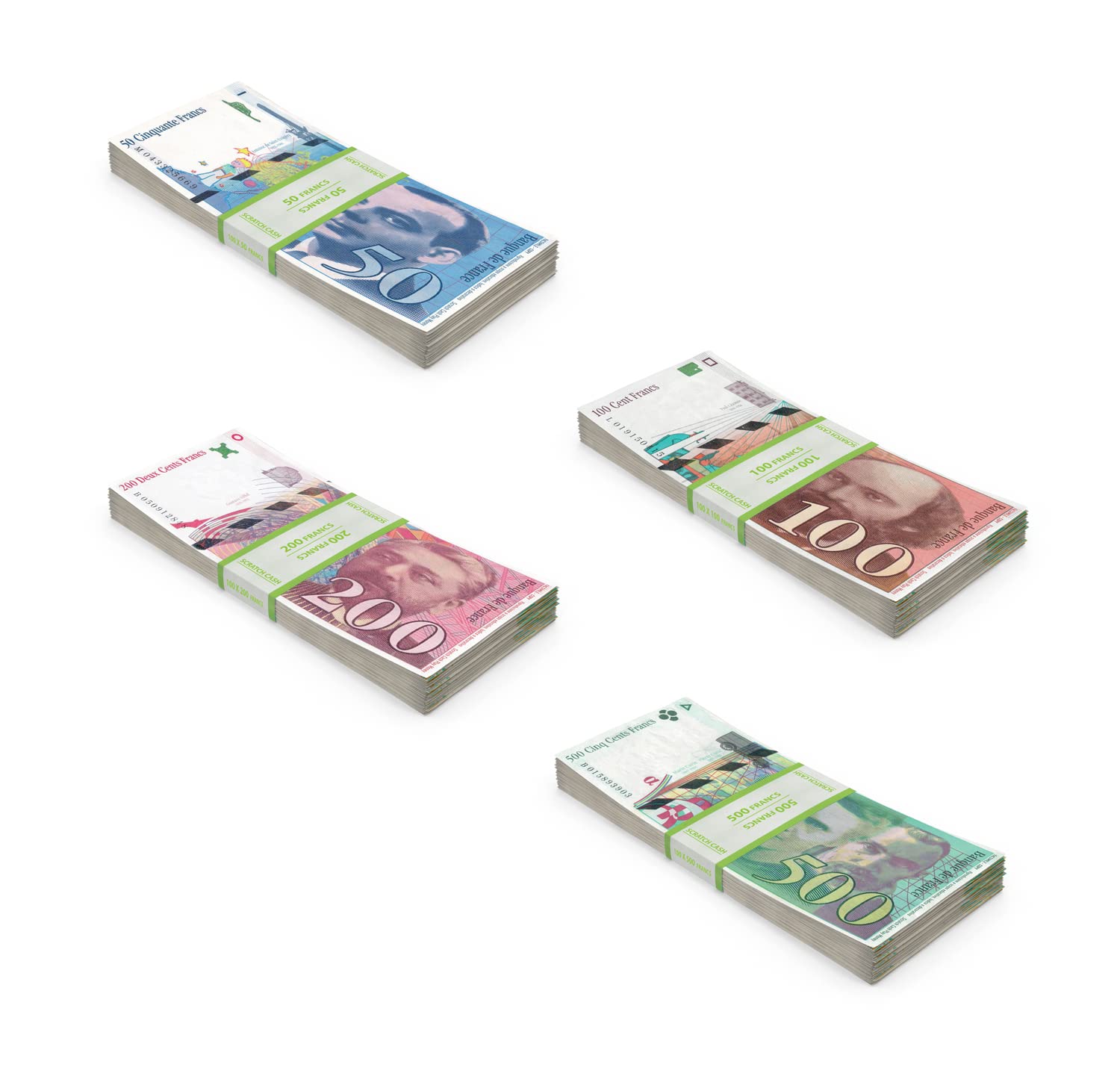 Scratch Cash Bundle ₣ Money to Play - 4 bribes 25 x ₣ 50, 100, 200 and 500 (Real Size)