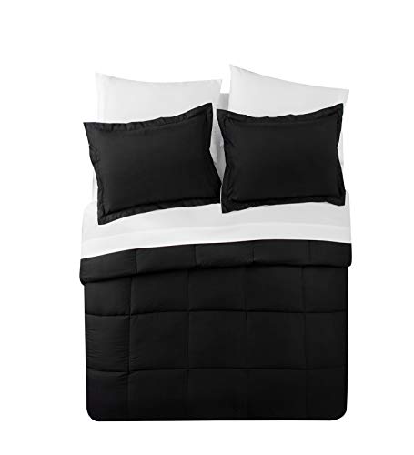 VCNY Home - Queen Bed in a Bag, Reversible 7-Piece Bedding Set, Stylish Room Decor (Lincoln Black/White, Queen)