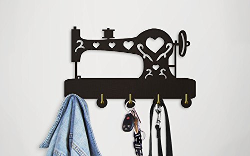 The Geeky Days Mini Sewing Machine Shape Design Creative Home Decor Wall Art Clothes Coat Robe Hooks Bedroom Bathroom Door Towel Hooks Decor for Sewing Lover Gift