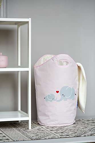 WENKO Kids Laundry Hamper, Baby Hamper for Nursery, Baby Basket for Dirty Clothes, Elephant Nursery Hamper, Toy Basket with Handles, Pink Laundry Bin, 15.7 x 20.5 x 7.9 inch