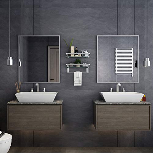VOLPONE Bathroom Wall Shelf 15.7in Bathroom Glass Shelves Bathroom Shelves Wall Mount Glass Floating Shelf Rustproof Bathroom Wall Organizer 3 Tier (Sliver)