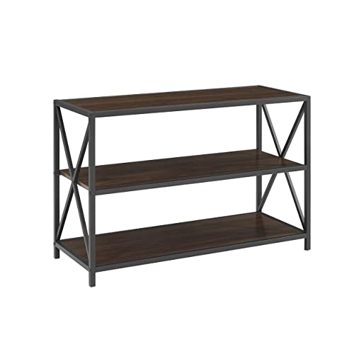 Walker Edison 2 Tier Open Shelf Industrial Wood Metal Bookcase Tall Bookshelf Home Office Storage, 40 Inch, Dark Walnut
