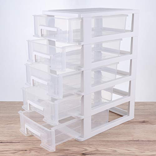 YARNOW 5- Layer Plastic Storage Box Desktop Storage Drawer Units Multifunctional Sundries Storage Container for Home Office White
