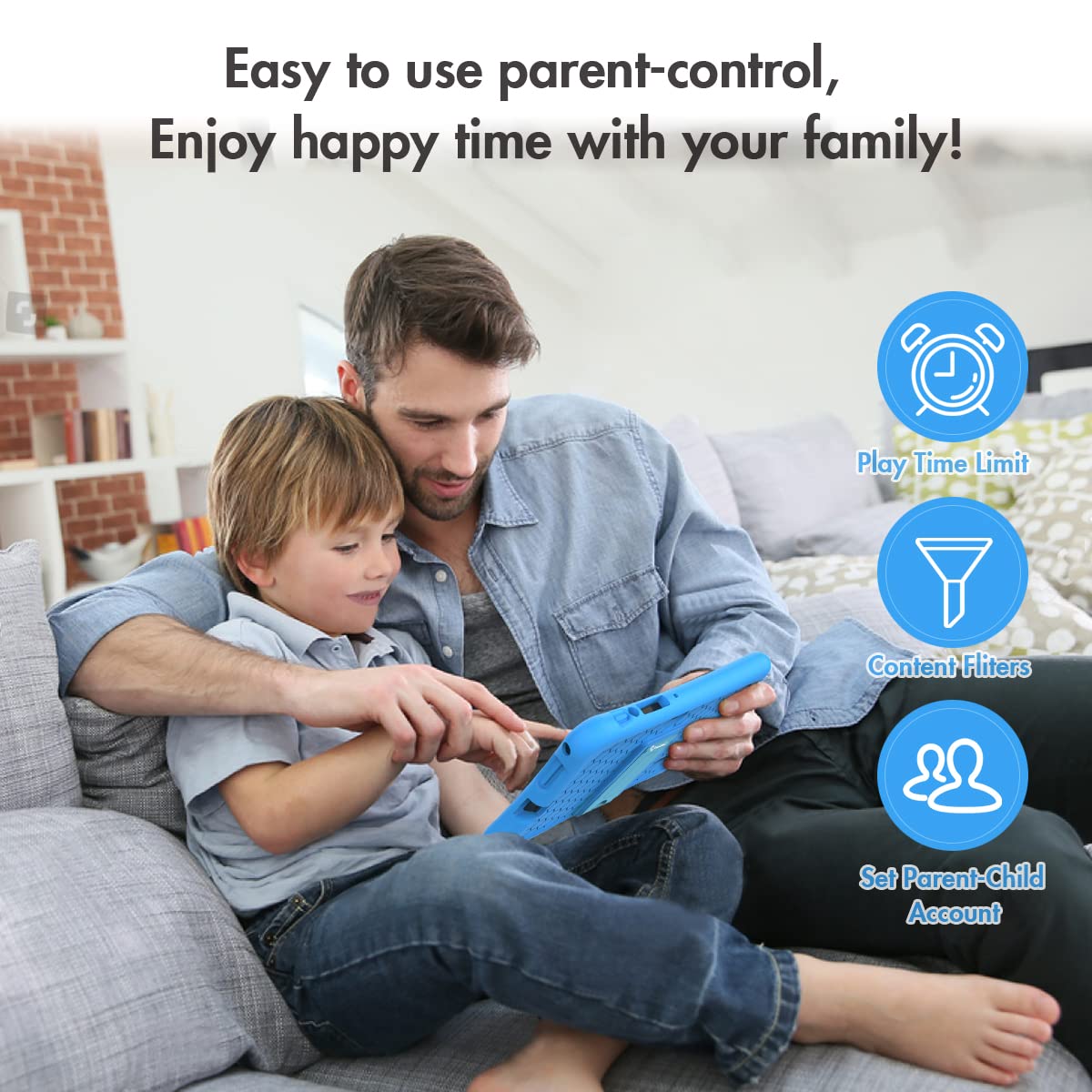 VIAZTECH Kids Tablet 7 inch 32GB Android Tablet 2GB for Toddlers,Quad Core Processor WiFi Educational Parental Control Pre-Installed Kid App with Kids Tablet Case for Boys Blue