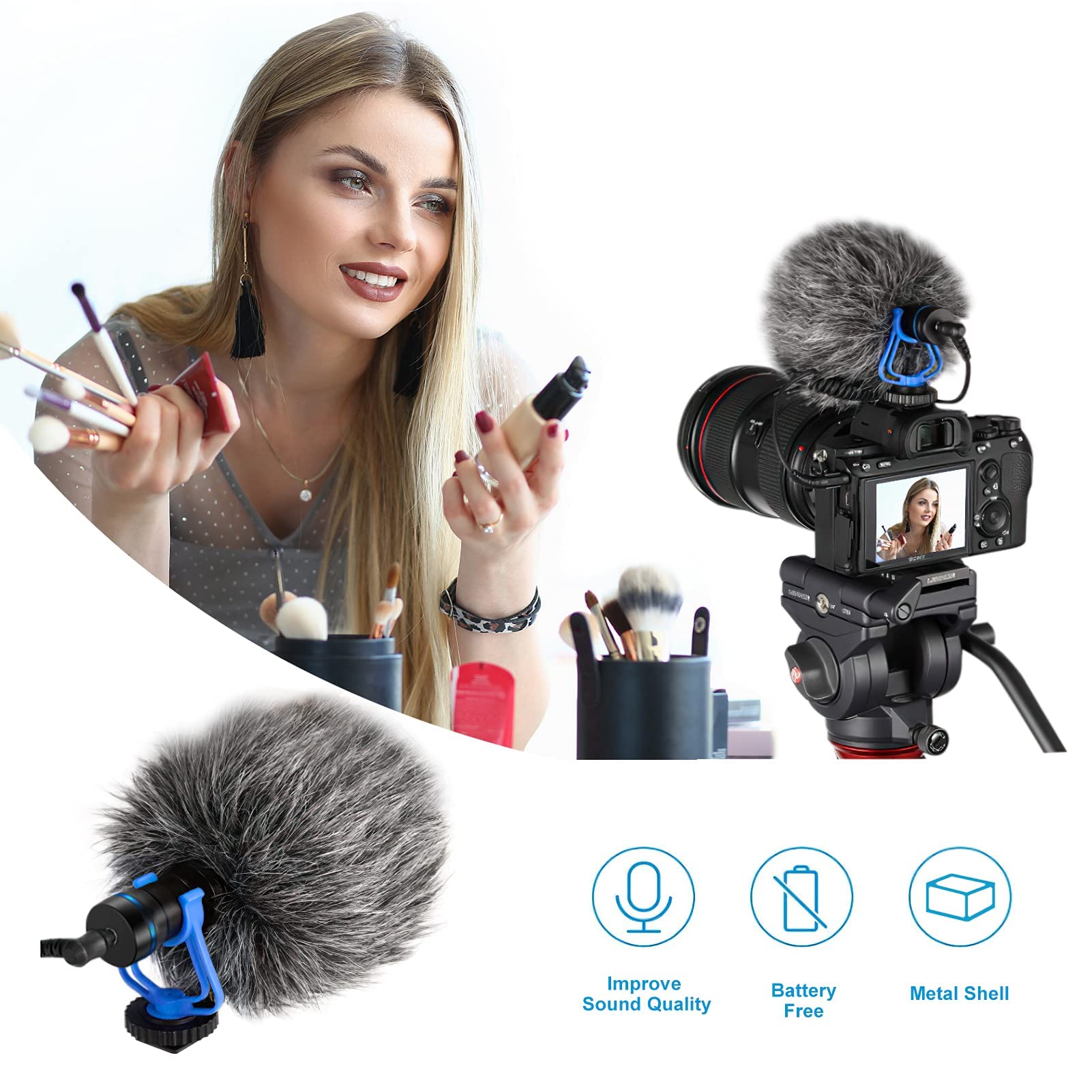 LZSIG Universal Video Microphone with Shock Mount,Camera Microphone for iPhone/Android Smartphones,Canon EOS,Nikon DSLR Cameras,Sony,Pocket Cameras and Camcorders.Used as Shotgun Mic - LVM1