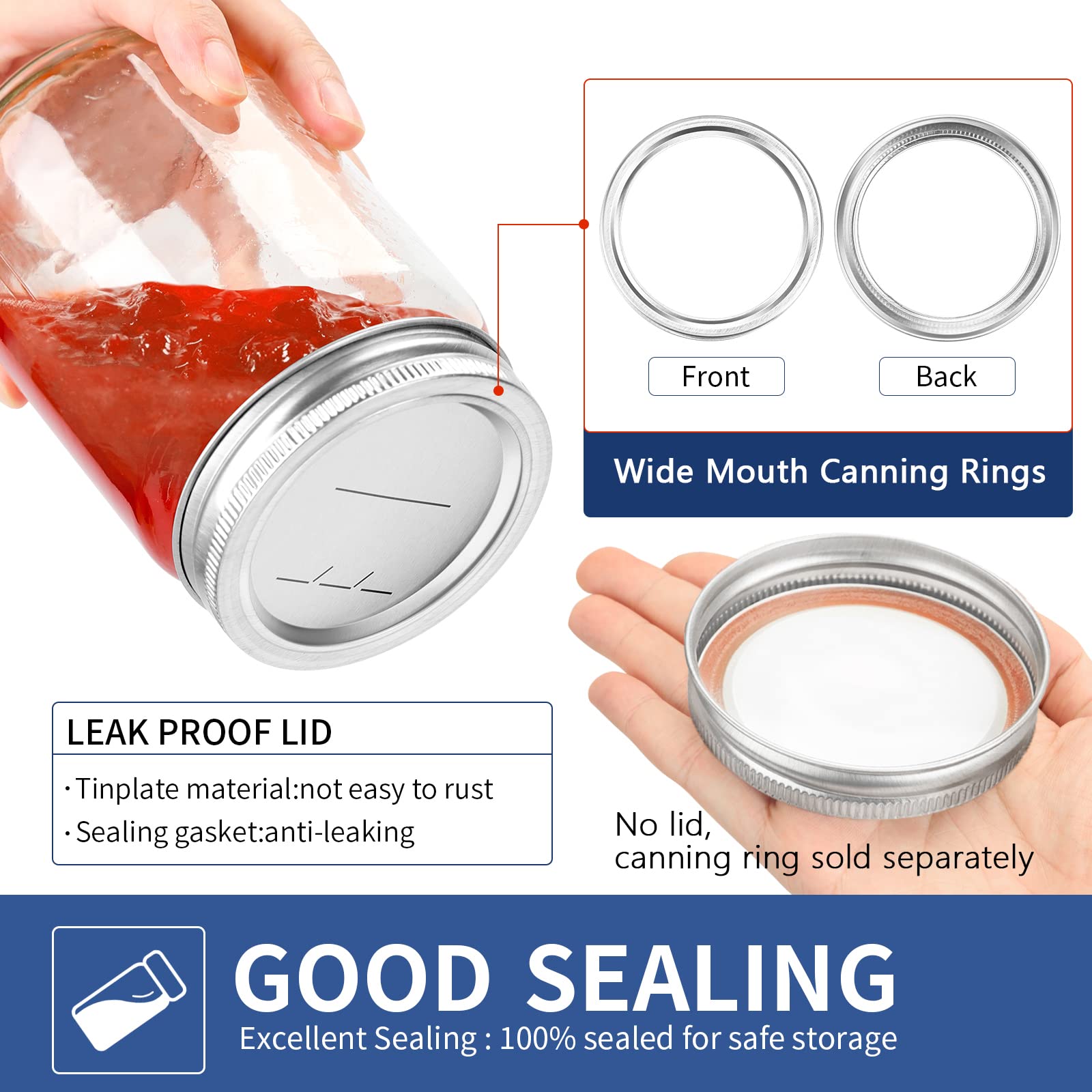 Wide Mouth Canning Rings, 24 PCS Mason Jar Rings Wide Mouth Split-Type Seals Canning Jar Rings, Metal Replacement Canning Bands Rust and Leak Proof Reusable Jar Rings for Large Mason Jars