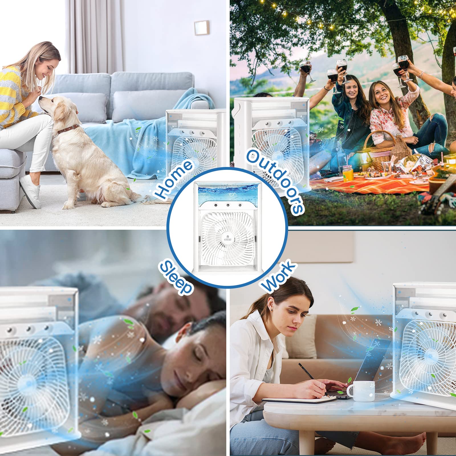 Portable Air Conditioner,Personal Air Conditioner,cooling fan with 7 Color LED Light, Humidifier Misting Fan, 3 Speeds Strong Wind, 3 Spray Modes, 60° Adjustment,AC Fan for Room,Office,Dorm,Outdoor