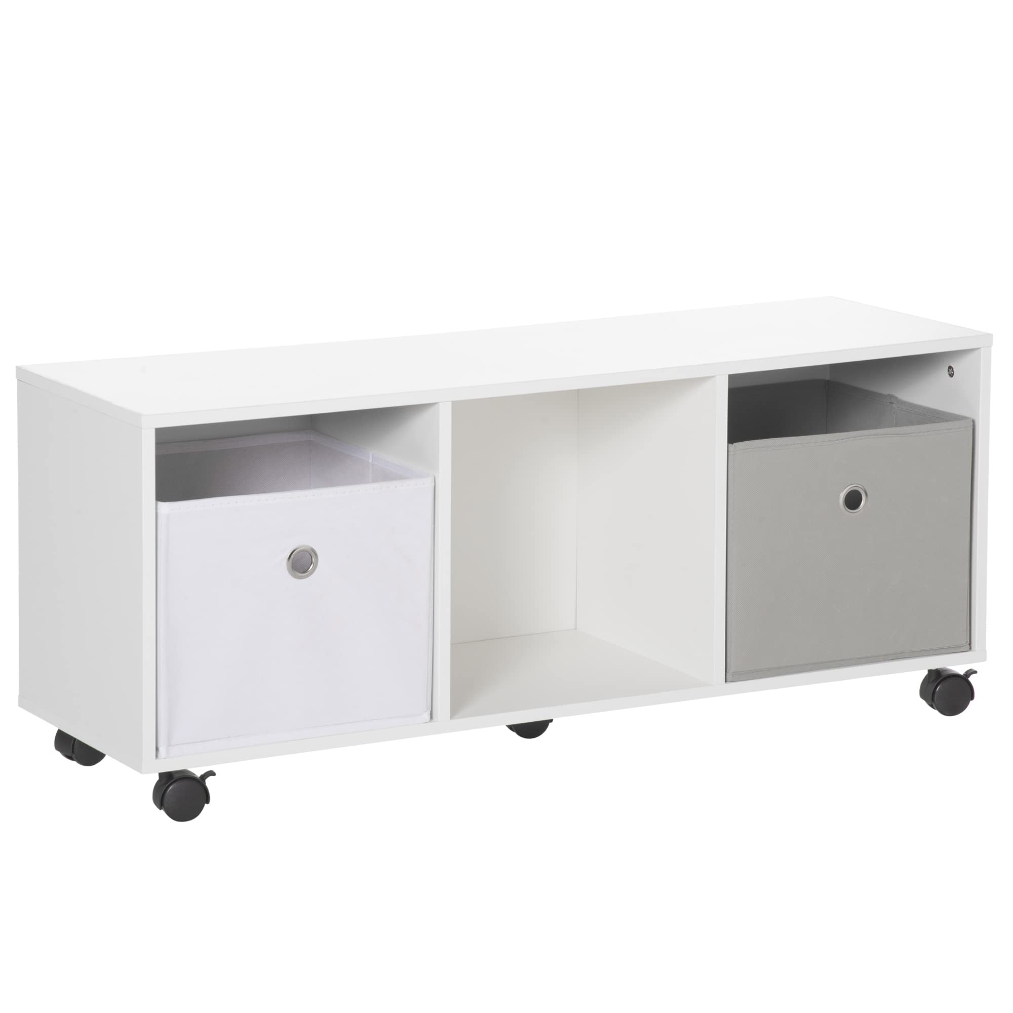 HOMCOM Simple 3 Cube Storage with Wheels, Hidden Pull-Out Toy Bin Kids Cube Storage Unit, Rolling Cubby Storage for Kids Room, Small Toy Storage Organizer Shelves, White