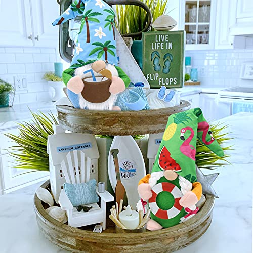Upltowtme Beach Summer Gnomes Plush Seaside Gnome Decoration Handmade Beach Couple Decor for Farmhouse Tiered Tray Decor Shelf Sitters Tomte Swedish Nisse Scandinavian Elf Dwarf Home Kitchen Ornaments