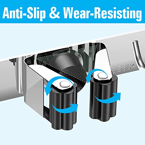 Tskcos Mop and Broom Holder Wall Mount Heavy Duty, Sturdy Stainless Steel Broom Garden Garage Tool Organizer, Mop Broom Hooks Hanger Storage Rack for Home Organizing (3 Racks 4 Hooks)