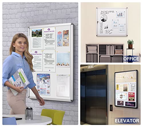 Swansea Enclosed Notice Board Magnetic Bulletin Boards for Office,Black Frame,with Locking Door 26x20inch(4XA4)