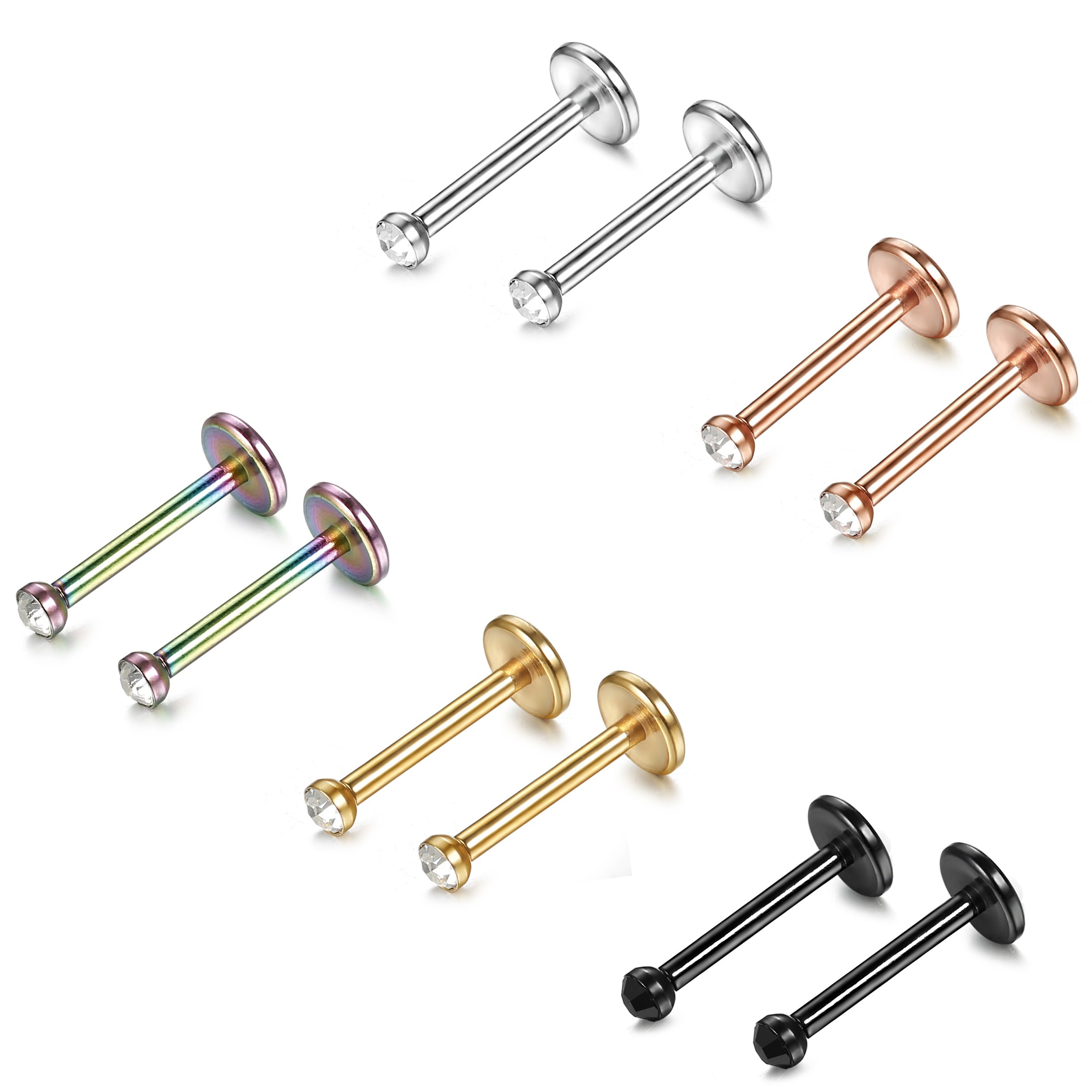 ORAZIO 10Pcs 18G Nose Studs - 316L Stainless Steel Stud Nose Rings for Women CZ Screwback Nose Piercings Cartilage Earrings Lip Rings Small Flatback Stud Earrings for Sensitive Ear Internally Threaded