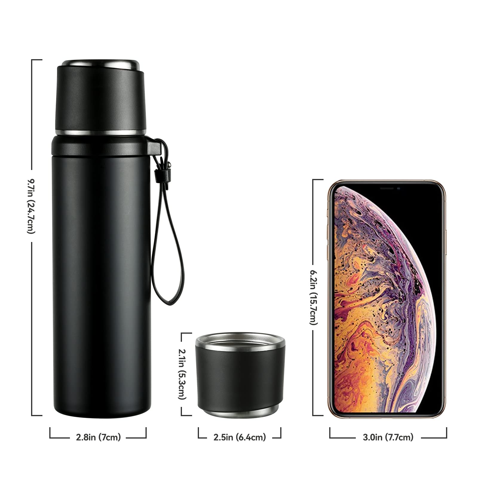 RELEA Stainless Steel Water Bottle Vacuum Coffee Thermos with Leakproof Lid & Handle Double Walled Coffee Cup, Hot & Cold for Hours (17 OZ, Black)