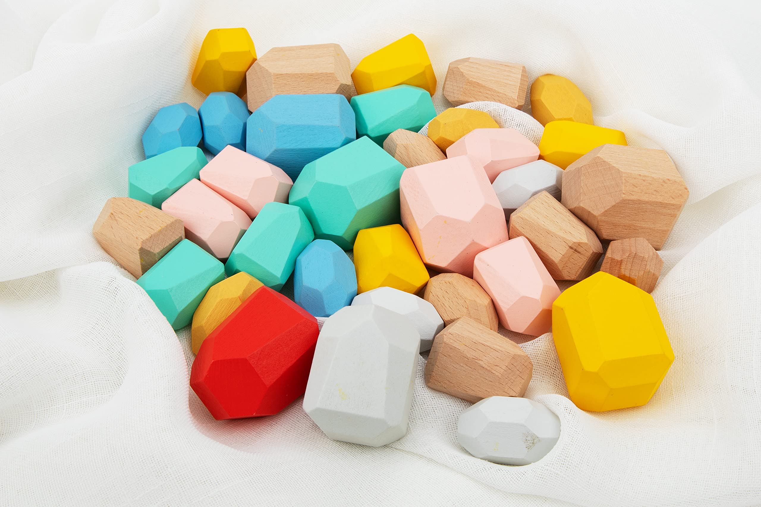 Pidoko Kids 36 Pcs Stacking Rocks with Storage Container - Wooden Balancing Stones - Educational Preschool Learning Montessori Toys - Wood Building Sorting Blocks Set