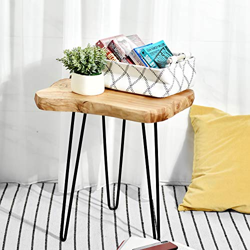 WELLAND Natural Edge End Table, Wood Side Table, Nightstand, Plant Stand 20.5" Tall,Unique Desktop