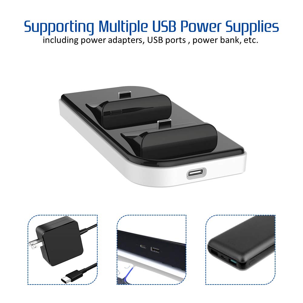 Charging Station for PS5 DualSense Controller, Dual USB Type-C Charger Dock for Two Playstation 5 Joysticks, Fast Charging Stand