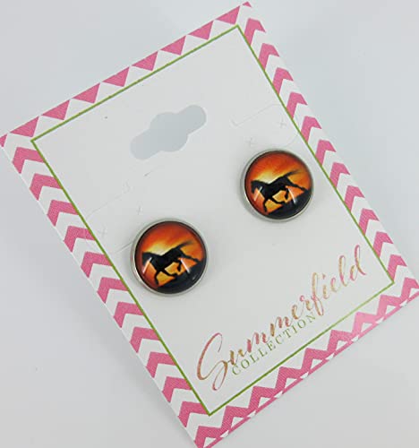 Stainless Steel Sunset Horse Print Glass Stud Earrings 12mm