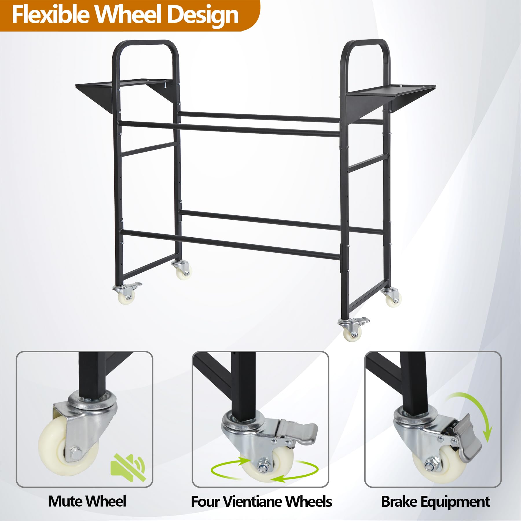 Neorexon Tire Storage Rack 44" x 44" x 18", Rolling Tire Rack Adjustable, Tire Rack for Garage Black w/4 Swivel Casters & 2 Storage Shelf for Garage Storage