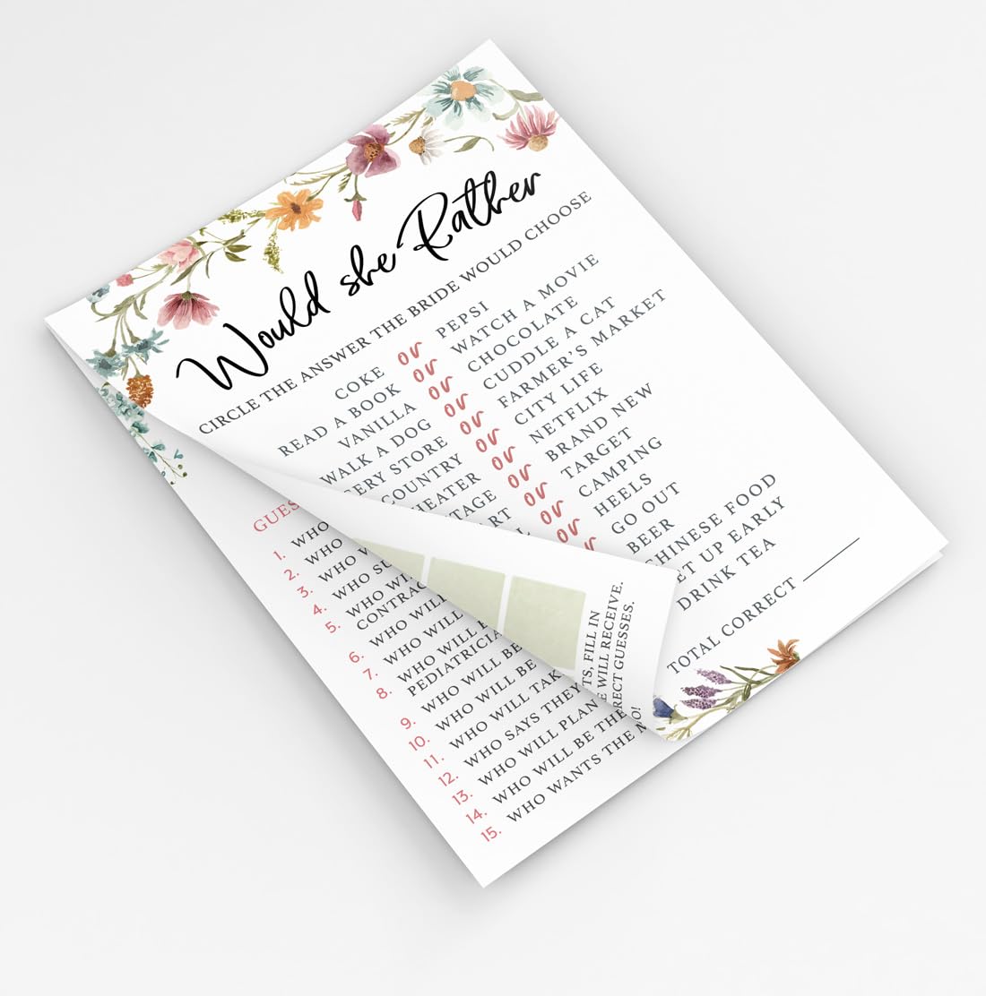 Printed Party Bridal Shower Game Set β 4 Fun Games and Activities for 30 Guests, Includes Bingo, Emoji Guessing, and Bride & Groom Trivia, Love In Bloom Wildflower Design