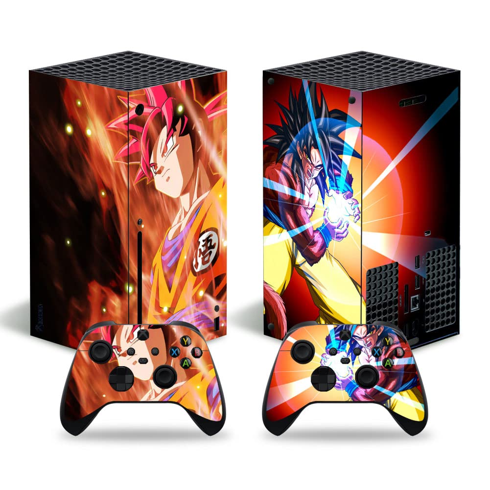 Whole Body Protective Vinyl Skin Decal Cover Compatible with Microsoft Xbox Series X Console DBZ Goku C include Two Free Wireless Controller Stickers