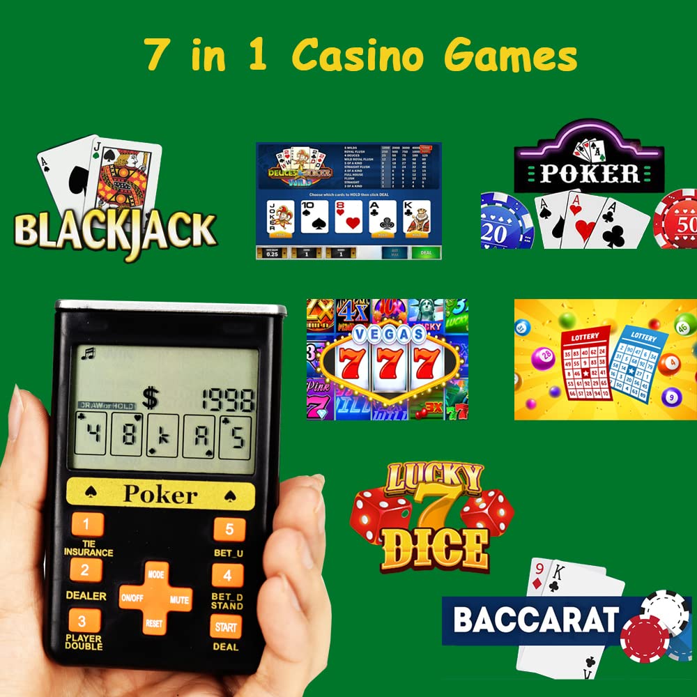 KDSbnk Handheld Poker Game for Adults 7 in 1 Casino Game (Black Plastic)
