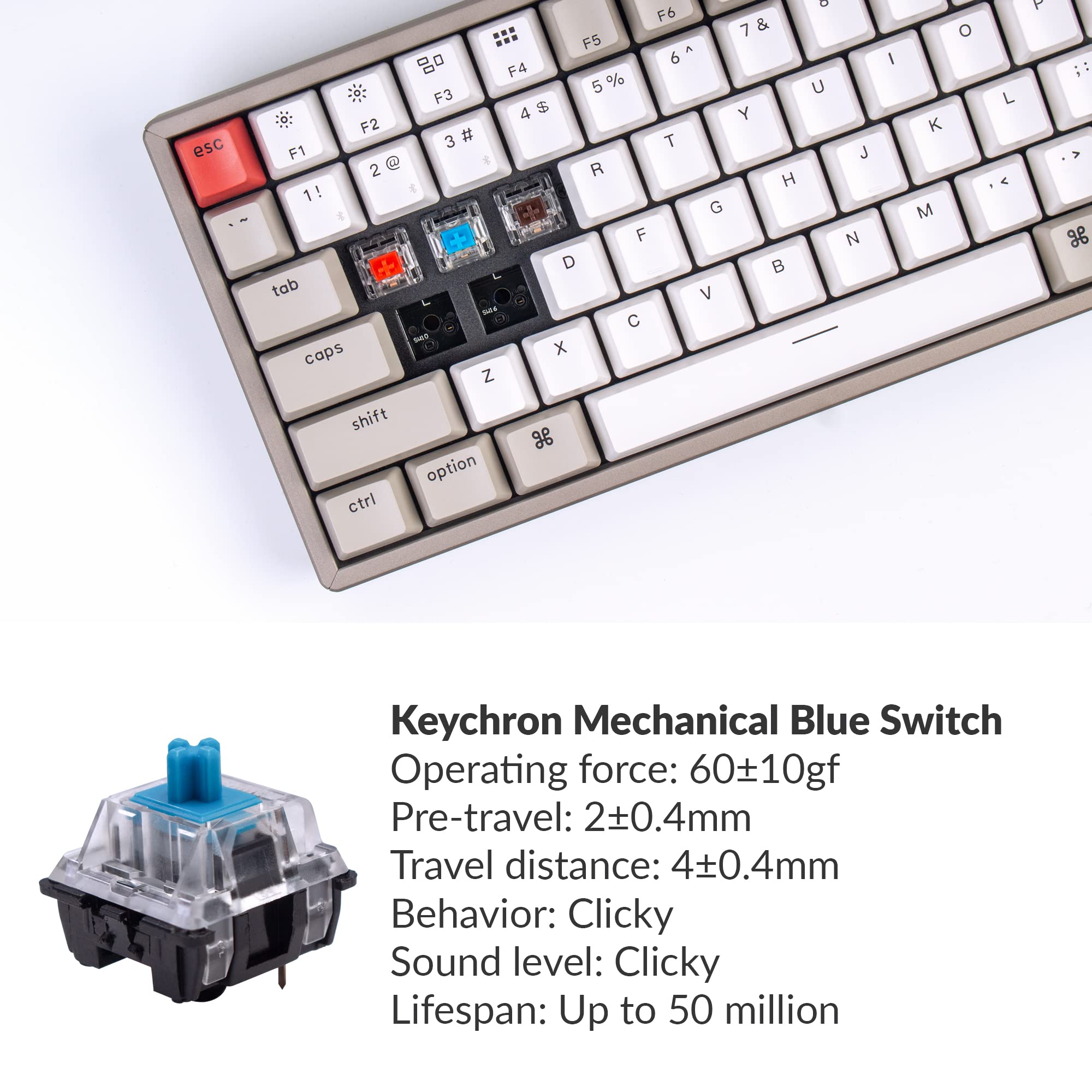 Keychron K2 75% Layout 84-Key Hot-swappable Bluetooth Wireless/USB Wired Mechanical Keyboard for Mac Windows with Double-Shot Retro Keycaps/Multitasking/Keychron Mechanical Brown Switch/Aluminum Frame