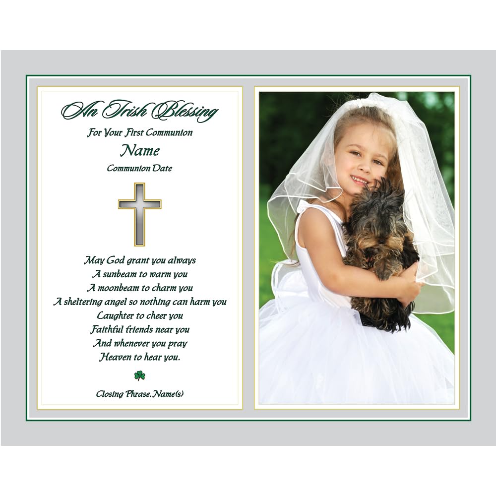 Poetry Gifts First Communion for Girl or Boy, Irish Blessing 8x10 Inch Print Personalized with Name and Photo You Add
