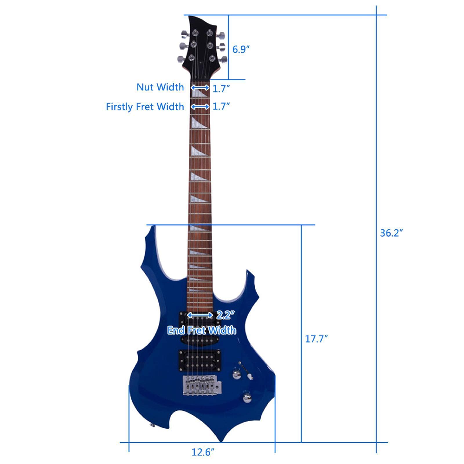 LEADZM Flaming Electric Guitar HSH Pickup Bag Strap Paddle Rocker Cable Wrench Tool Dark Blue