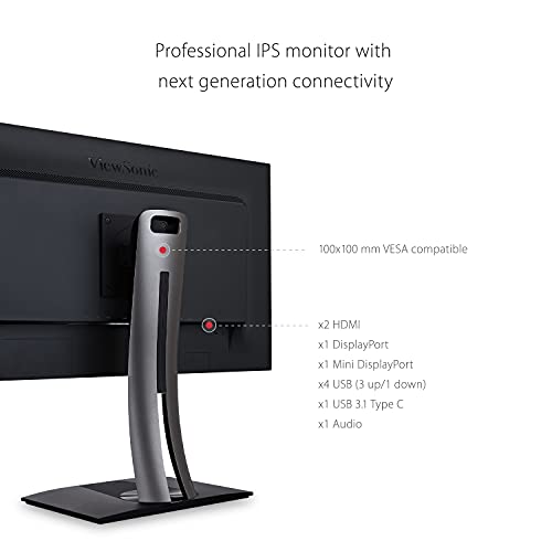 ViewSonic VP2785-4K 27-inch 4K Ultra HD Professional Monitor with 99% Adobe RGB, Delta E<2, Hardware Colour Calibration, 2x HDMI, Display Port, USB-C for Graphic Design, Photo & Video Editing