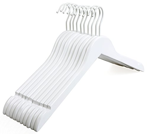 TOPIA HANGER White Wood Bridal Dress Hangers, Premium Wooden Shirt Hangers 10 Pack, 360° White Hook- Smooth Finish- Extra Smoothly Cut Notches (White *10)-CT06W