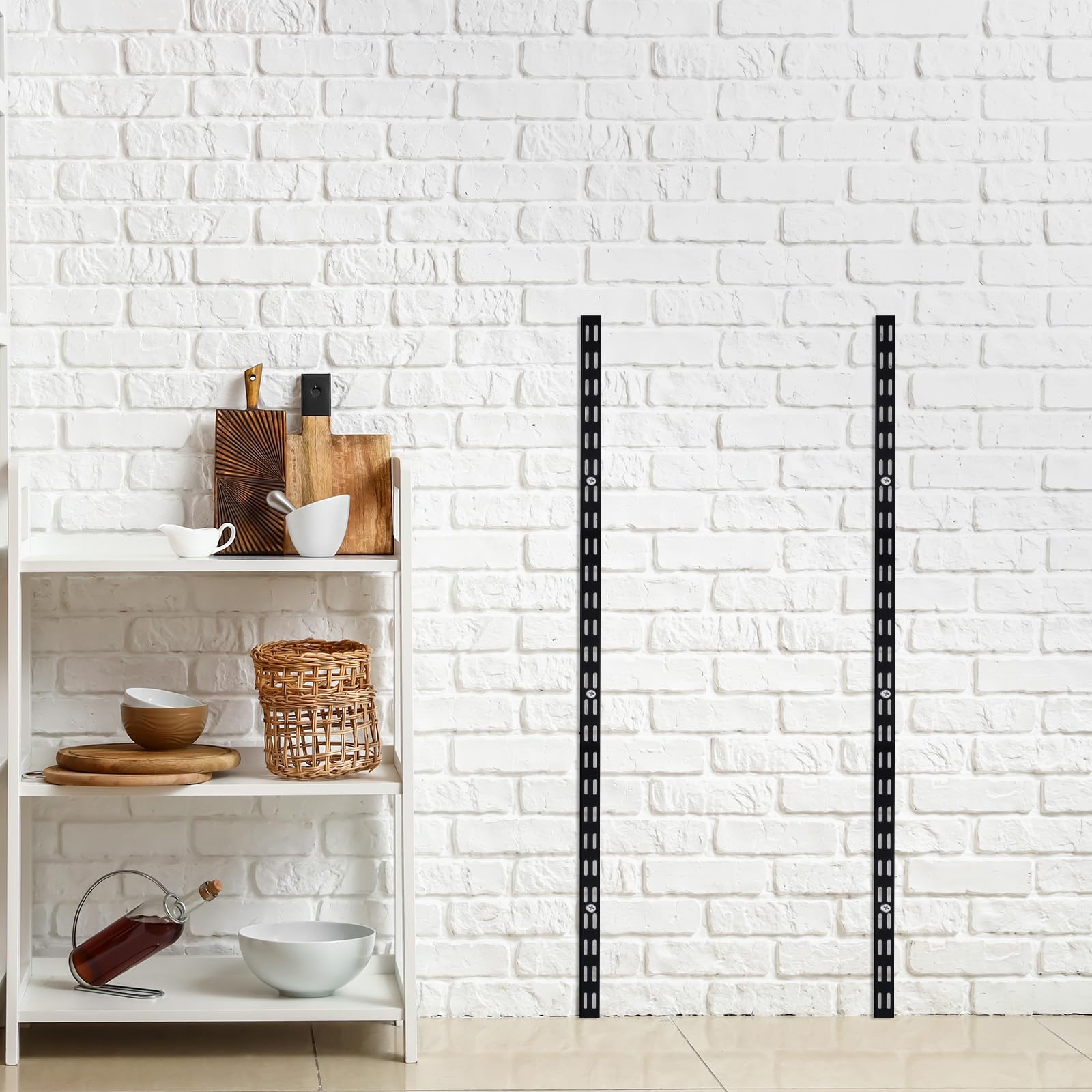 MorningRo 6 Pcs Dual Track Upright Wall Shelving System 47 Inch Heavy Duty Support System Twin Slot Shelf Rail Shelf Standards for Pantries Linen Closets Laundry Rooms Shelf Brackets (White)