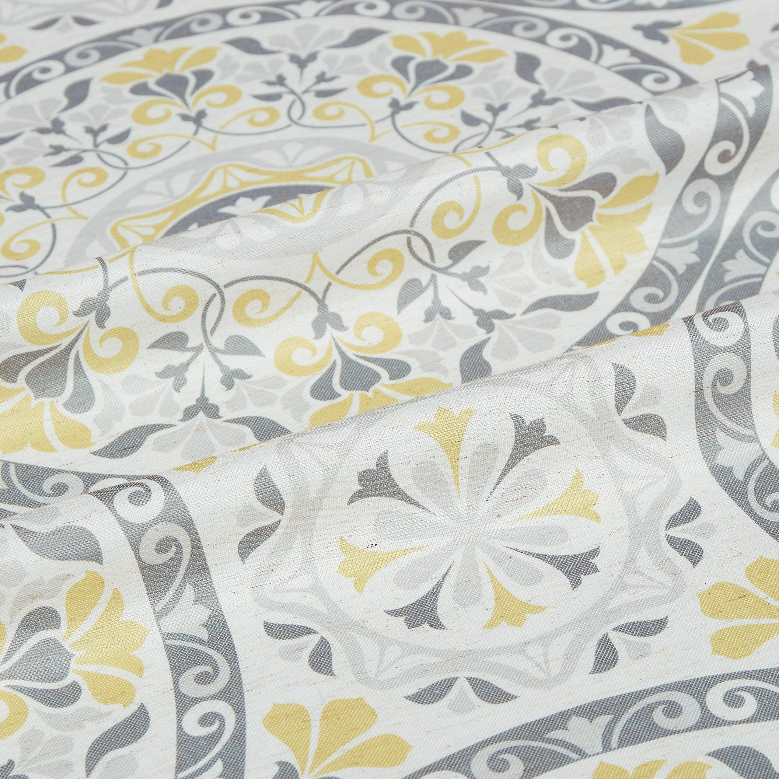Romantex Fabric Decorative Shower Curtain Medallion Print Yellow and Grey Floral 84 inch Length for Bathroom/Bathtubs,72" Wx84 L 1Panel Hookless