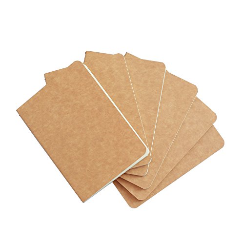 TWONE Pocket Notebook, 6 Pack Softcover Mini Notebooks 3.5" x 5.5" Kraft Brown Notebook Small Memo Notepad for Men Women Kids Traveler Author, 30 Sheets,60 Blank Pages