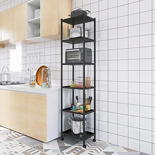 ZIGAMA 6-Tier Metal Rolling Cart Organizer with Wheels ,Adjustable Heavy Duty Free Standing Baker's Rack for Kitchens,Storage Tower for Pantry Laundry Bathroom Narrow Places