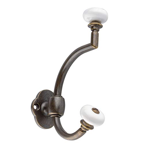 UNIQANTIQ HARDWARE SUPPLY Antique Finished with Porcelain Ball Hat and Coat Hall Tree Hook | Double Hat and Coat Hook | Wall, Hall Tree, Rack Mount Vintage Coat Hooks for Hanging Garment | A-23 (1)