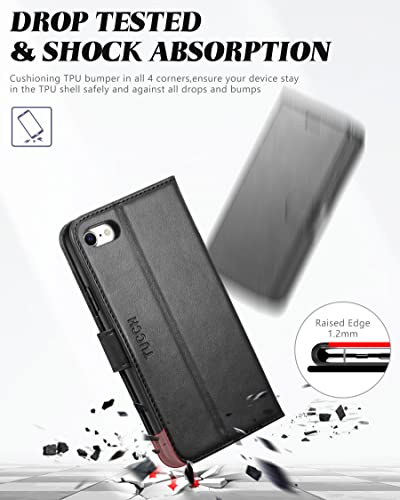TUCCH Case for iPhone SE 2022 5G, iPhone 7/8/SE 2020 Wallet Case PU Leather Flip Folio Case Wallet with Card Slot, Stand Magnetic TPU Shockproof Inner Case Compatible with iPhone 7/8/SE2/SE3, Black