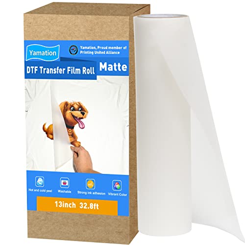 Yamation DTF Transfer Film Roll: 13inch 32.8ft Sheets Premium Double-Sided Matte Finish PET Transfer Paper Direct to Film Transfer Sheets