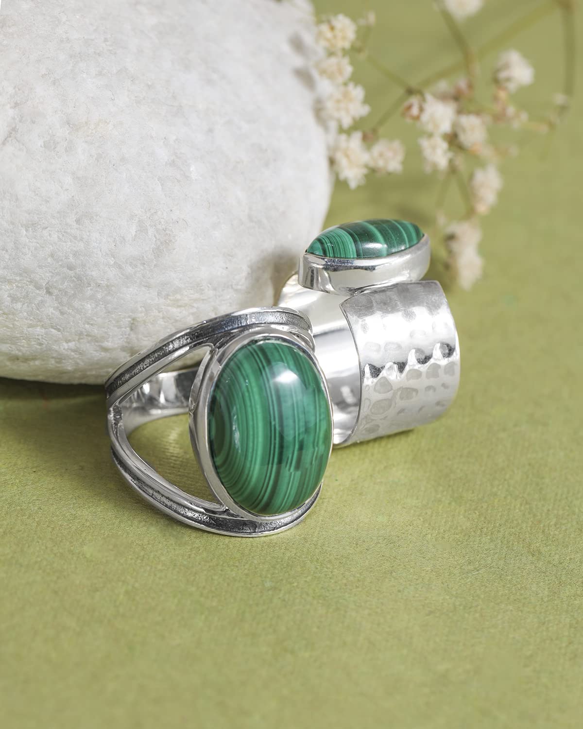 YoTreasure Malachite 925 Sterling Silver Split Shank Statement Ring