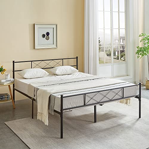 VECELO Metal Platform Bed Frame Mattress Foundation with Headboard & Footboard/Firm Support & Easy Set up Structure, Queen, Black
