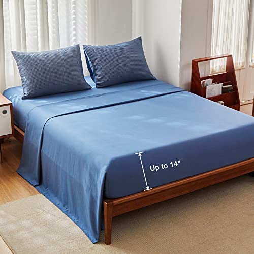 WARMDERN Blue Comforter Set Queen Size Waffle Weave Lightweight Bedding Comforter Sets Soft Microfiber Down Alternative Comforter 7 Pieces Bed in A Bag All Season(Blue, Queen)