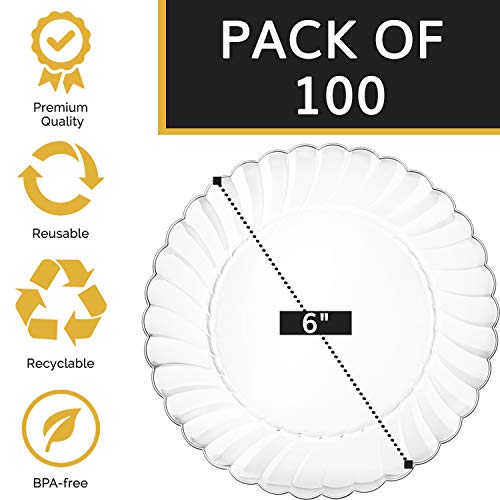 Oasis Creations Premium Hard Plastic Plate Set 100 x 6β Clear Round Plates - Washable & Reusable - Party Supplies For Birthdays, Celebrations, Buffets, Fiestas, Catering & More
