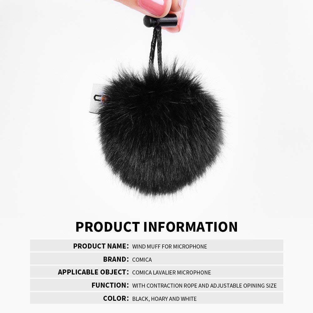 comica Pack of 3 Fur Windscreen for Microphone, Mini Microphone Fur Microphone Windscreen Muff, Wind & Pop Filter for Lavalier Microphone/VideoMic/Mobile Phone Microphone (Black)