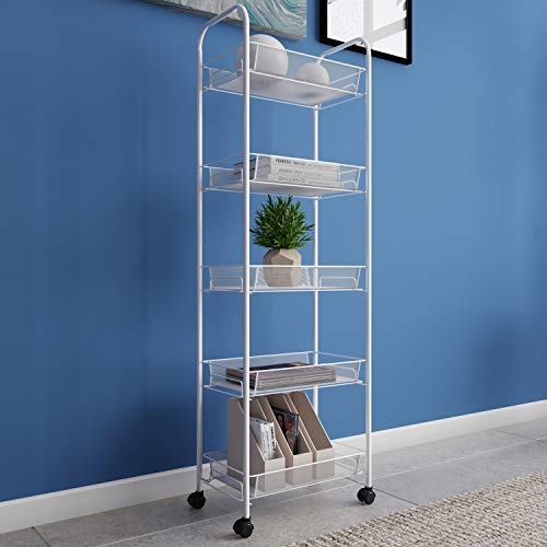Lavish Home 5-Tiered Narrow Rolling Storage Shelves - Mobile Space Saving Utility Organizer Cart for Kitchen, Bathroom, Laundry, Garage or Office