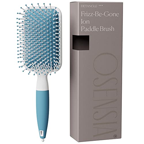 Hair Brush for Thick Hair with Ionic Minerals - Paddle Brush for Men and Women, for Blow Drying, Straightening - Gentle Bristles, Easy Comfort Grip Flat by Osensia (Oval Brush)