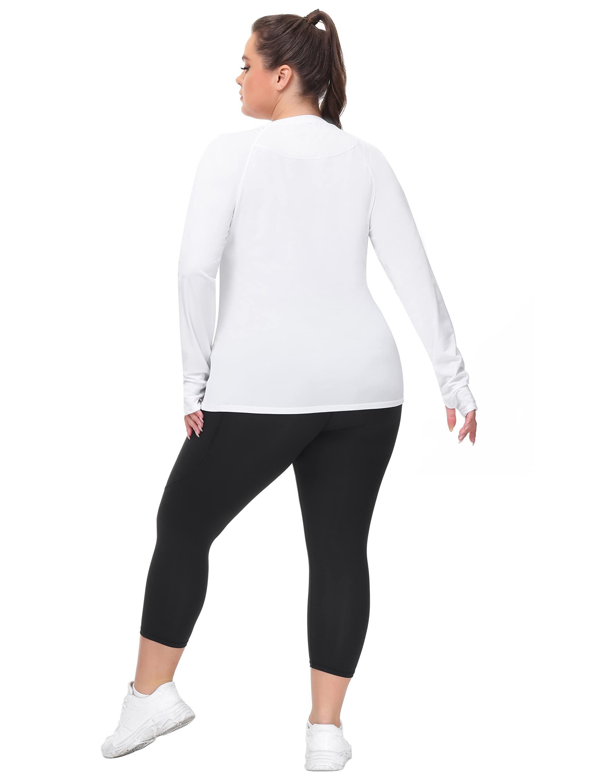 Women's Compression Shirt Dry Fit Long Sleeve Running Athletic T-Shirt Workout Tops 20W White