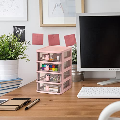 Tofficu 4 Drawer Plastic Storage, Clear Clear Plastic Drawers Storage, 5.3 * 6.7 * 8.3inch Drawer Plastic Drawer Desktop Storage for Craft Organizers And Storage